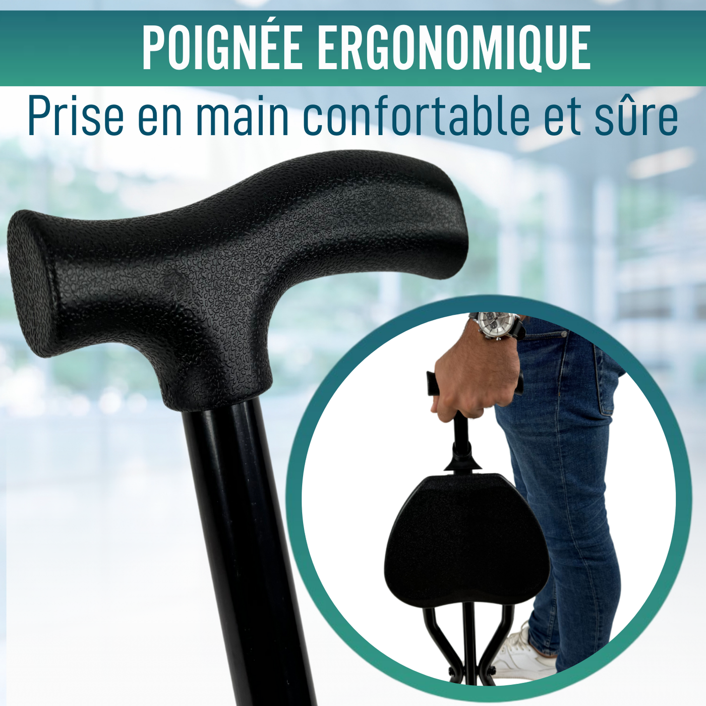 Canne avec Siège Portable | Bâtons Pliantes pour Seniors — Ortoprime.fr