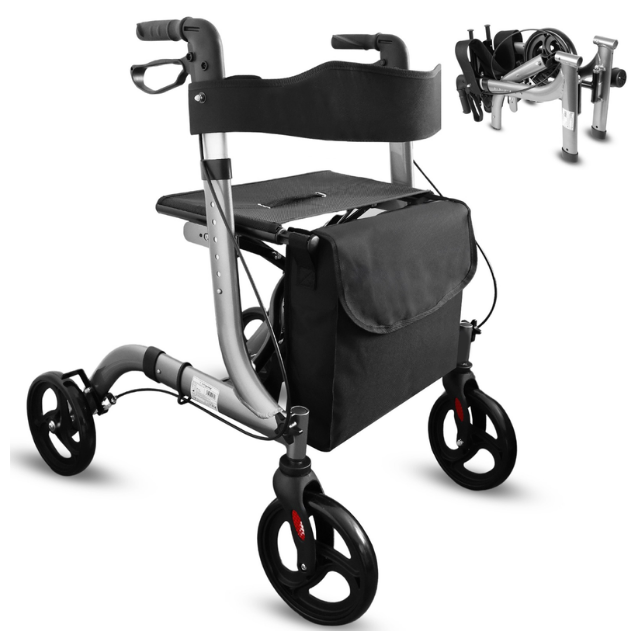 Déambulateur pour Personnes Âgées en Aluminium Rollator 4 Roues Pliabl ...